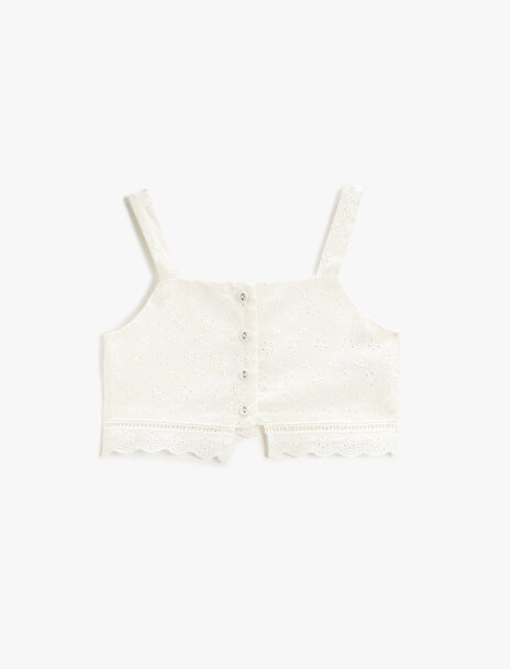 Koton Kız Çocuk Crop Üst Fisto İşlemeli Askılı Düğmeli