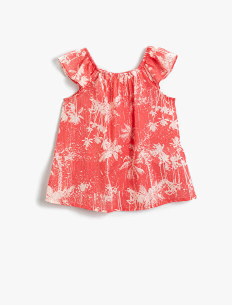 Koton Kız Çocuk Palmiye Baskılı Kayık Yaka Dökümlü Bluz