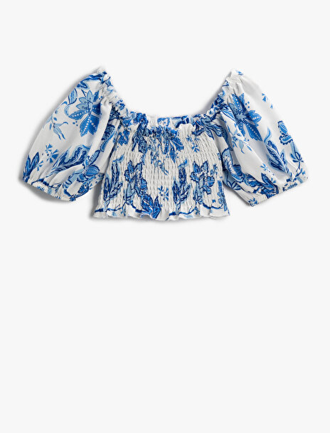 Koton Kız Çocuk Çiçekli Crop Bluz Balon Kollu Düşük Omuz Gipe Detaylı Koton Kız Çocuk Çiçekli Crop Bluz Balon Kollu Düşük Omuz Gipe Detaylı