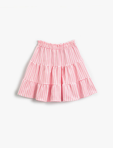 Koton Kız Çocuk Ekose Etek Midi Beli Lastikli Fırfırlı