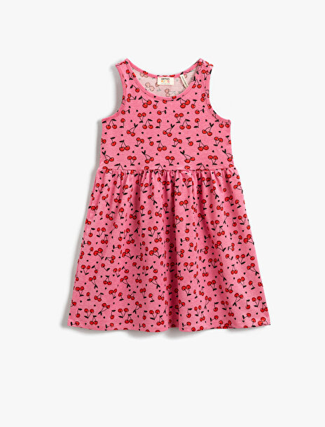 Koton Kız Çocuk Kiraz Baskılı Kolsuz Elbise Pamuklu Bisiklet Yaka