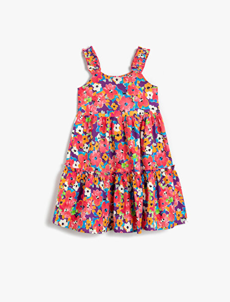 Koton Kız Çocuk Kalın Askılı Çiçekli Elbise Pamuklu