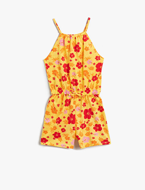 Koton Kız Çocuk Çiçekli Halter Yaka Şort Tulum Pamuklu