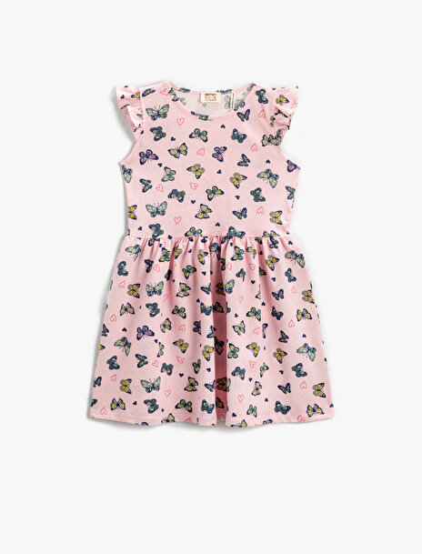 Koton Kız Çocuk Kelebek Baskılı Elbise Kolları Fırfırlı Pamuklu Koton Kız Çocuk Kelebek Baskılı Elbise Kolları Fırfırlı Pamuklu