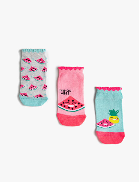 Koton Kız Çocuk Karpuz Baskılı Çorap 3'lü Set Koton Kız Çocuk Karpuz Baskılı Çorap 3'lü Set
