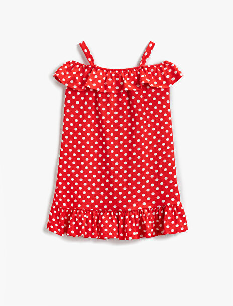 Koton Kız Çocuk Puantiyeli Omzu Açık Askılı Elbise Fırfırlı