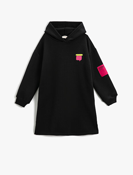 Koton Kız Çocuk Baskılı Kapşonlu Sweat Elbise Kol Detaylı