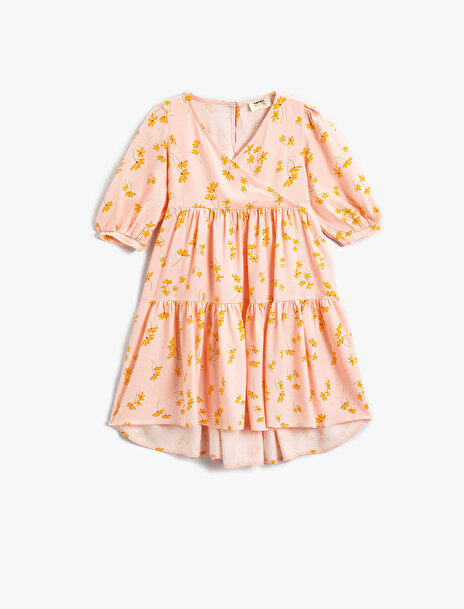Koton Kız Çocuk Çiçekli Kruvaze Yaka Yarım Kollu Elbise Fırfırlı