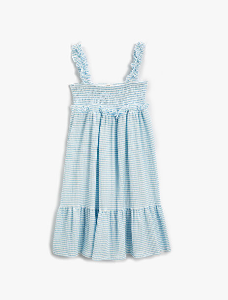 Koton Kız Çocuk Midi Elbise Askılı Çizgili Fırfırlı