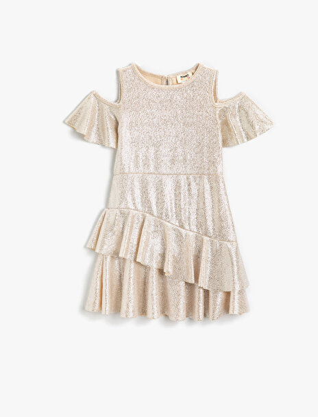 Koton Kız Çocuk Parlak Volanlı Elbise Pencere Detaylı
