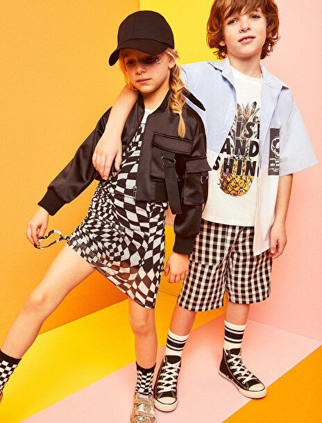 Koton Kız Çocuk Kareli Elbise Askılı Midi Astarlı