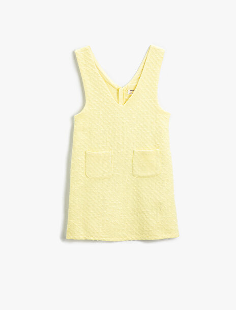 Koton Kız Çocuk Dokulu Basic Salopet Elbise Pamuklu V Yaka