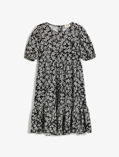 Koton Kız Çocuk Çiçekli Elbise Kısa Balon Kollu Fırfırlı