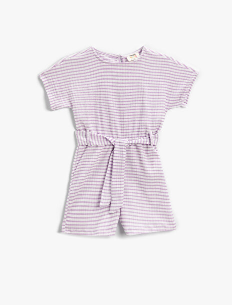 Koton Kız Çocuk Çizgili Mini Tulum Kemerli Bisiklet Yaka Kısa Kollu