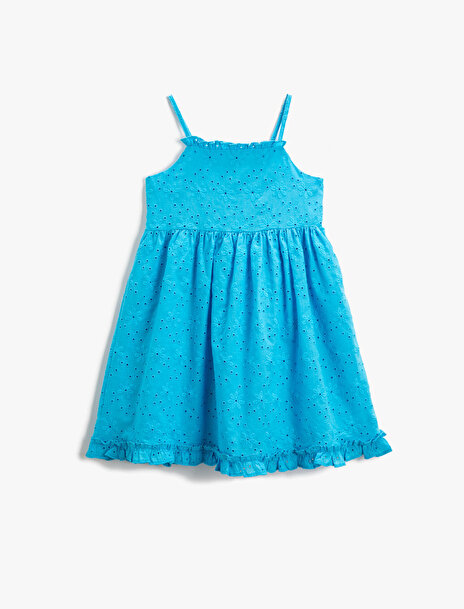 Koton Kız Çocuk Fisto İşlemeli Midi Elbise Fırfır Detaylı Pamuklu