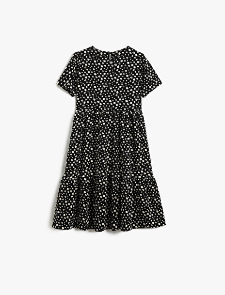 Koton Kız Çocuk Çiçekli Elbise Midi Kısa Kollu