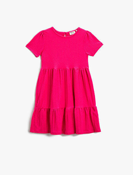 Koton Kız Çocuk Midi Elbise Kısa Kollu Bisiklet Yaka Pilili