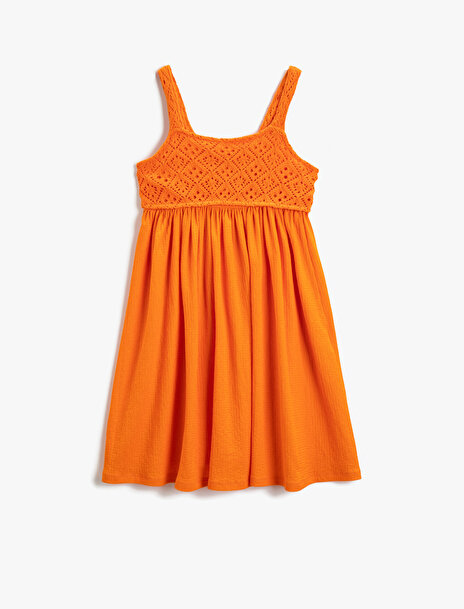 Koton Kız Çocuk Midi Elbise Kalın Askılı Fisto İşlemeli Koton Kız Çocuk Midi Elbise Kalın Askılı Fisto İşlemeli