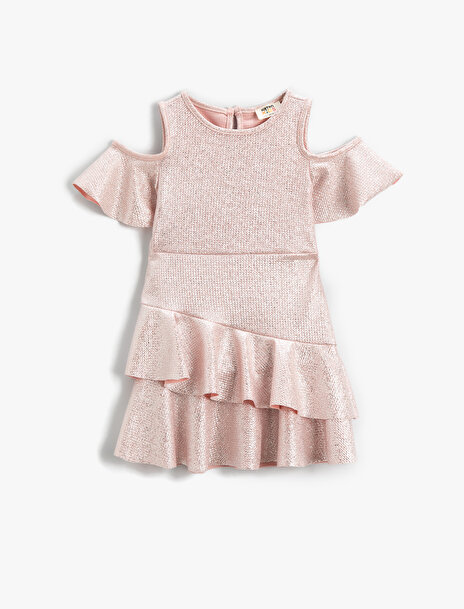 Koton Kız Çocuk Parlak Midi Elbise Pencere Detaylı Volanlı Koton Kız Çocuk Parlak Midi Elbise Pencere Detaylı Volanlı