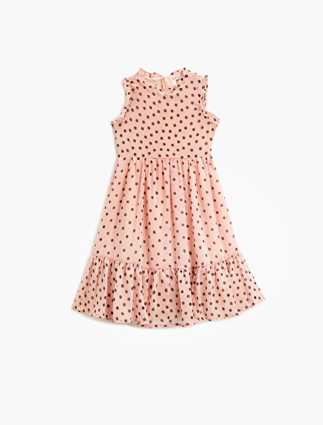 Koton Kız Çocuk Midi Elbise Puantiyeli Kolsuz Volanlı