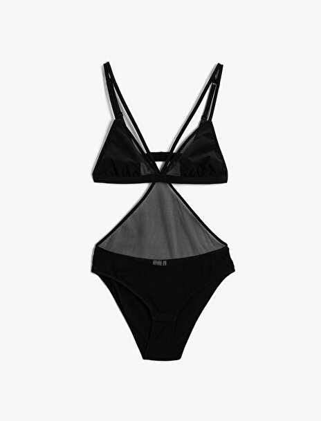 Koton Kadın Ece Sükan X Koton - Pencere Detaylı Tül Bodysuit