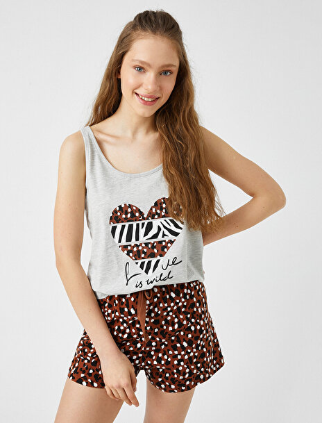 Koton Kadın Kalp Baskılı Pijama Set