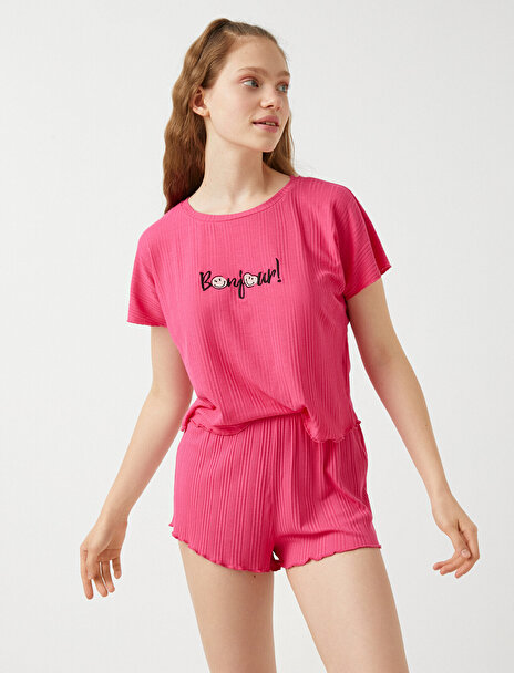Koton Kadın Slogan İşlemeli Pijama Üstü