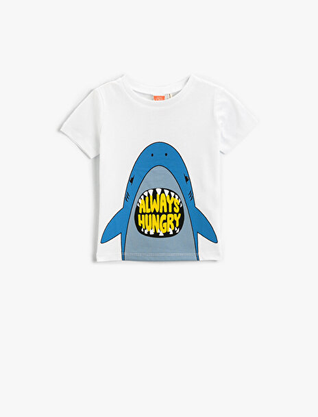 Koton Erkek Çocuk Köpek Balığı Baskılı Kısa Kollu Tişört Pamuklu