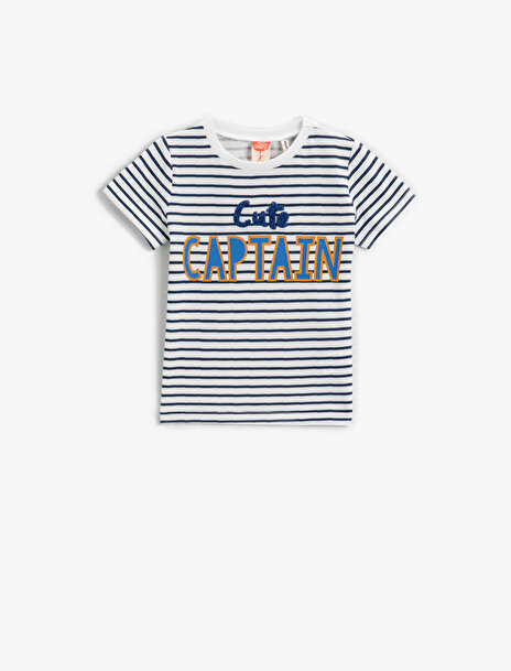 Koton Erkek Çocuk Çizgili Baskılı Kısa Kollu Tişört Pamuklu