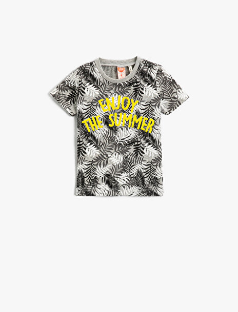 Koton Erkek Çocuk Çiçek Baskılı Tişört Bisiklet Yaka