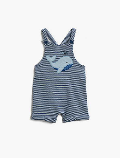 Koton Erkek Çocuk Şort Tulum Balina Desenli Çizgili Pamuklu