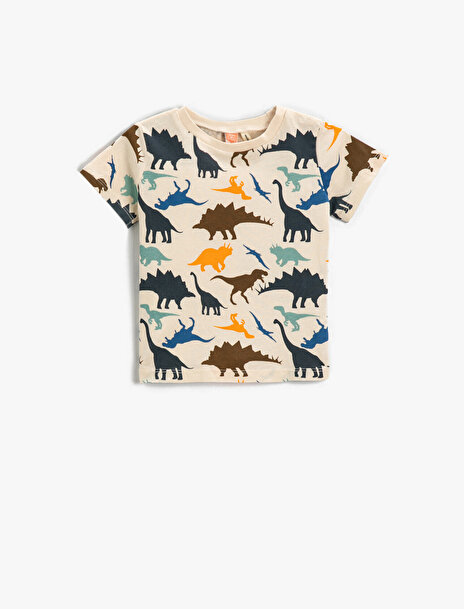 Koton Erkek Çocuk Dinozor Baskılı Kısa Kollu Tişört Pamuklu