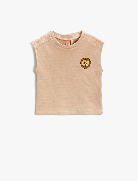Koton Erkek Çocuk Kolsuz Bisiklet Yaka Tişört Aslan İşlemeli Pamuklu