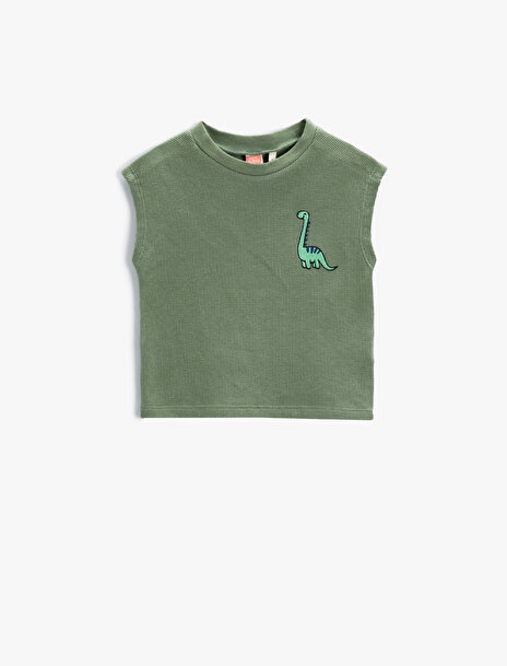 Koton Erkek Çocuk Kolsuz Bisiklet Yaka Tişört Aslan İşlemeli Pamuklu