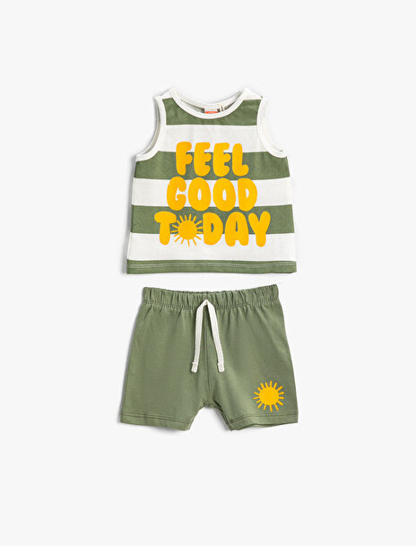 Koton Erkek Çocuk Takım Çizgili Baskılı Atlet ve Şort  Pamuklu