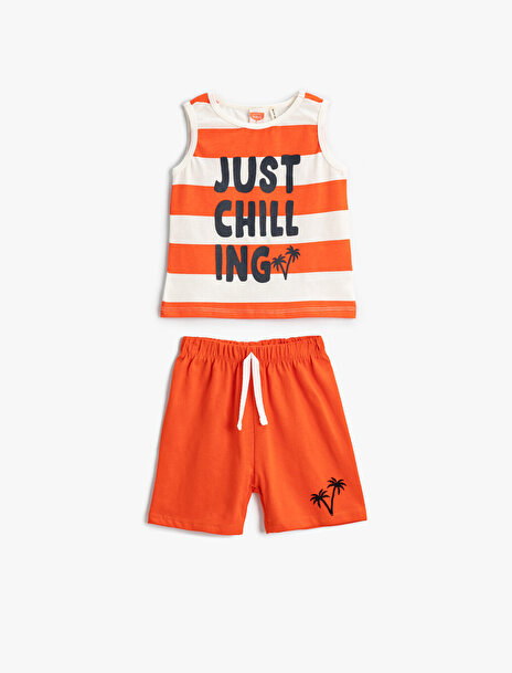 Koton Erkek Çocuk Takım Çizgili Baskılı Atlet ve Beli Lastikli Şort Pamuklu