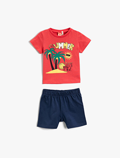 Koton Erkek Çocuk Yaz Temalı Baskılı Şort Tişört Takım Pamuklu