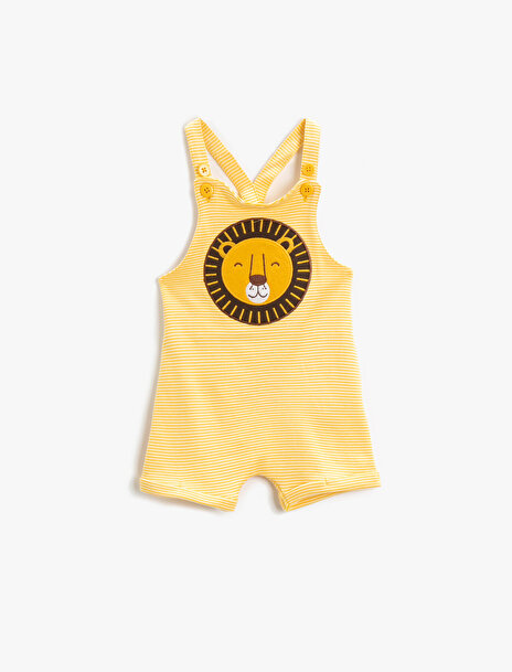 Koton Erkek Çocuk Şort Tulum Aplike Detaylı Çizgili Pamuklu