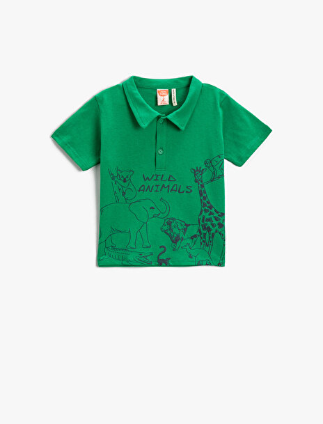 Koton Erkek Çocuk Polo Yaka Tişört Kısa Kollu hayvan Baskılı Pamuklu