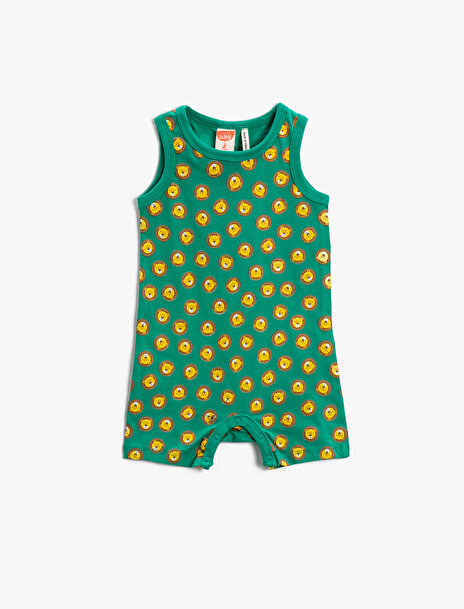 Koton Erkek Çocuk Aslan Baskılı Tulum Kolsuz Çıt Çıtlı Kısa  Pamuklu