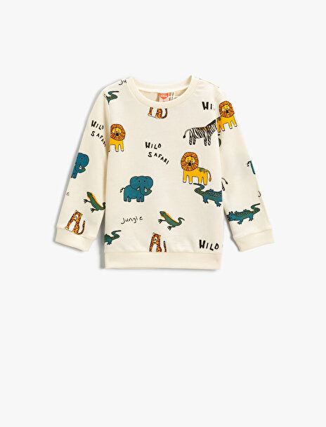 Koton Erkek Çocuk Hayvan Baskılı Uzun Kollu Sweatshirt Pamuklu