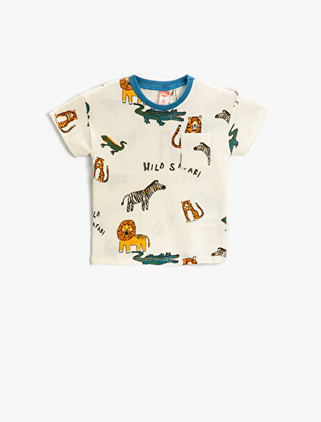 Koton Erkek Çocuk Hayvan Baskılı Kısa Kollu Tişört Pamuklu