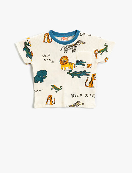 Koton Erkek Çocuk Hayvan Baskılı Kısa Kollu Tişört Pamuklu