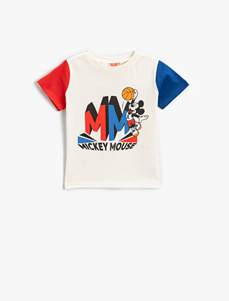 Koton Erkek Çocuk Mickey Mouse Baskılı Kısa Kollu Bisiklet Yaka Lisanslı Tişört Pamuklu