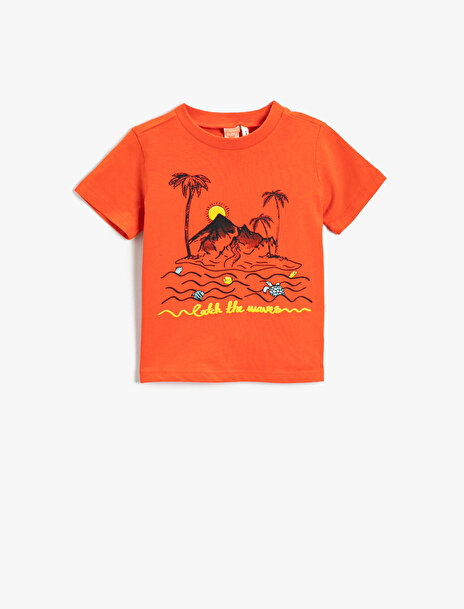 Koton Erkek Çocuk Yaz Temalı Baskılı Kısa Kollu Tişört Pamuklu