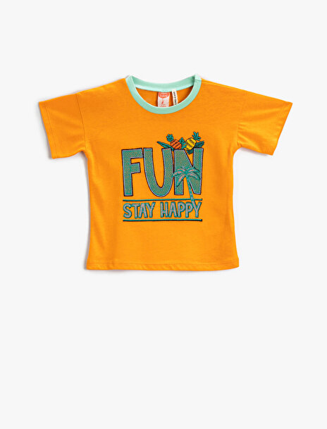 Koton Erkek Çocuk Kısa Kollu Tişört Nakışlı Bisiklet Yaka Pamuklu