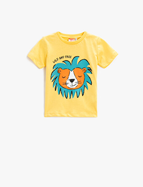 Koton Erkek Çocuk Aslan Baskılı Tişört Kısa Kollu Bisiklet Yaka Pamuklu
