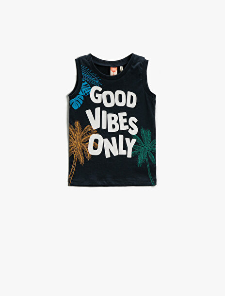 Koton Erkek Çocuk Palmiye ve Slogan Baskılı Atlet Bisiklet Yaka Pamuklu