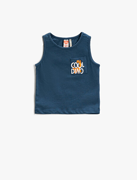 Koton Erkek Çocuk Cep Detaylı Dinozor Baskılı Atlet Bisiklet Yaka Pamuklu