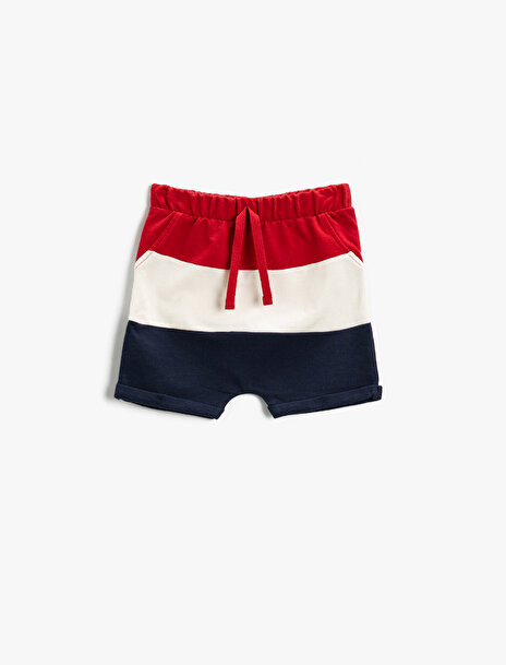Koton Erkek Çocuk Renk Bloklu Belden Bağlamalı Şort Pamuklu